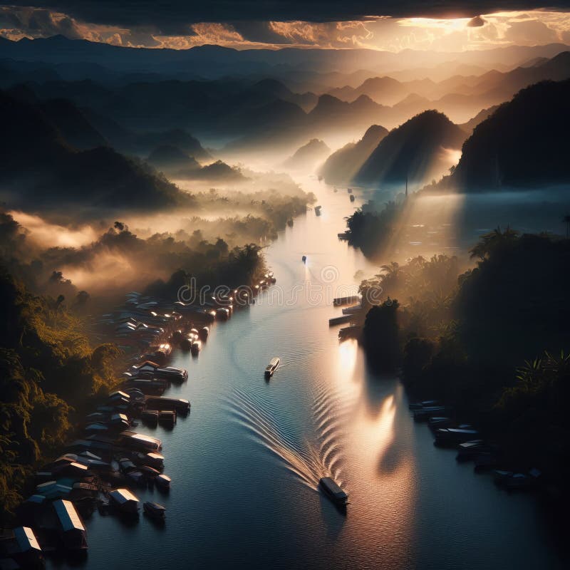 Edge Lighting River Highlight the Contours of the River with Dra Stock ...