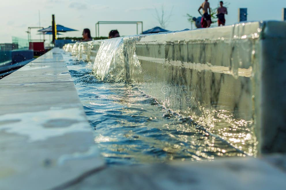 Edge of Overflow Swimming Pool. Water Cascade Stock Photo - Image of ...