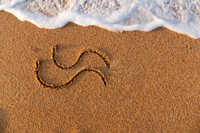 Edge of the Surf on a Sandy Beach. Drawing of Two Waves on a Background ...