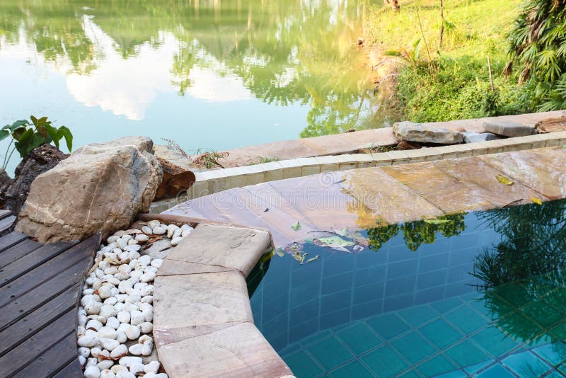 Edge of the Swimming Pool Decorating with White Stone Stock Image ...