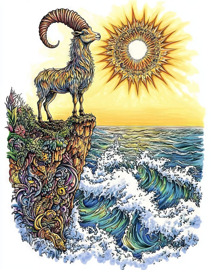 On the Edge of a Tall Cliff, a Goat Balances while Gazing Out at the ...