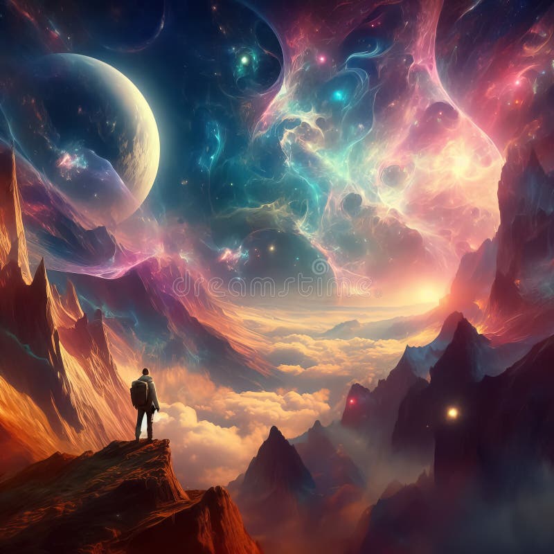 At the Edge of Universe. Surreal Mystical Fantasy Artwork Stock ...
