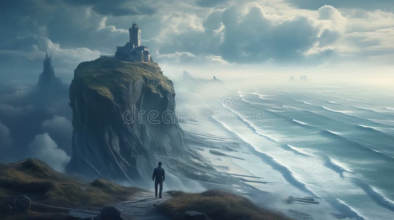 At the Edge of the World. Surreal Mystical Fantasy Artwork Stock ...