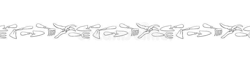 Edging, Ribbon, Border of Outline Garden Tools: Hoes, Fork, Pruner ...