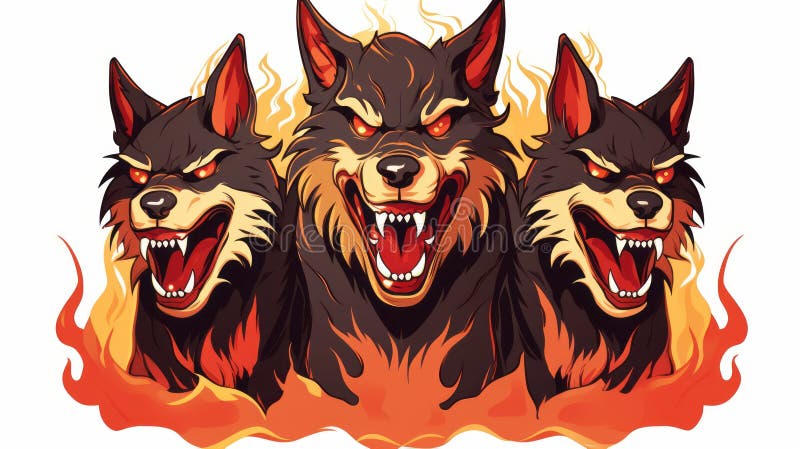 Edgy Caricatures: Three Wolves on Fire with Vibrant Color Gradients ...