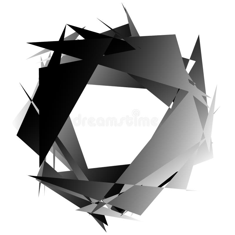 Edgy Monochrome Circular Element. Black and White Angular Motif, Shape ...