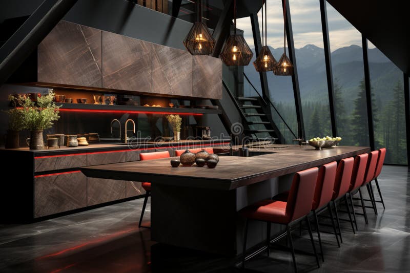 Edgy and Standout Modern Kitchen with Striking Design Elements Stock ...