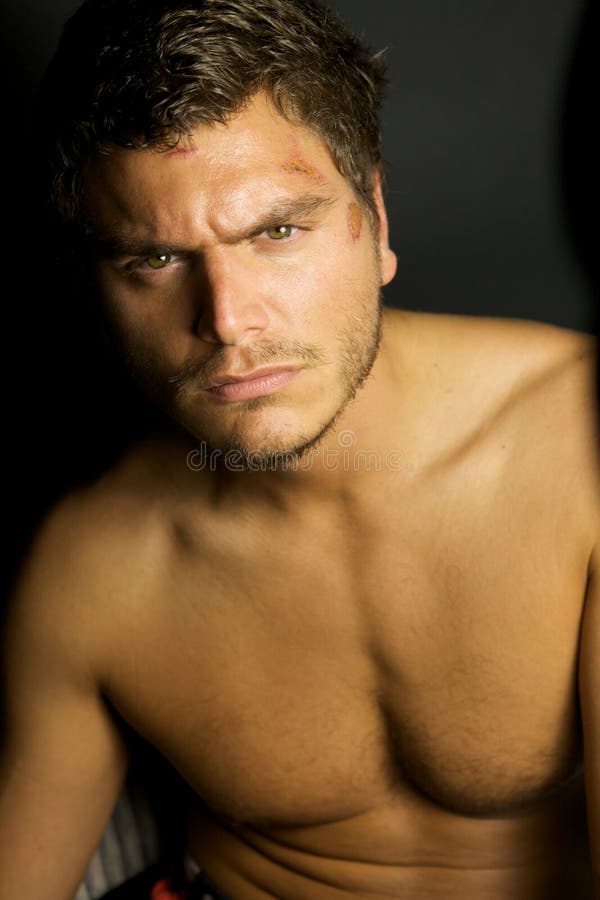 Edgy Youth with No Shirt a Cuts Stock Image - Image of male, miserable ...