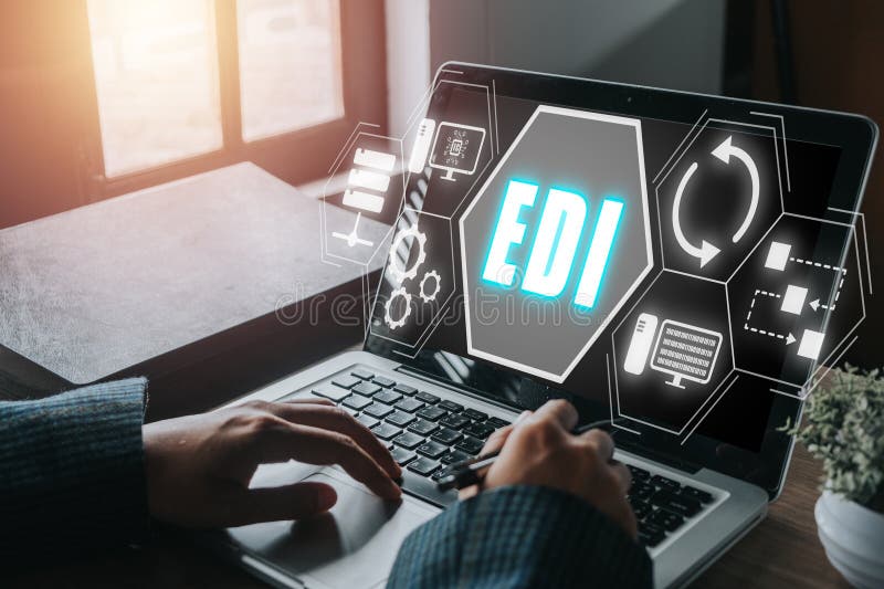 Person Using Computer on Office Desk with Virtual Screen Electronic ...