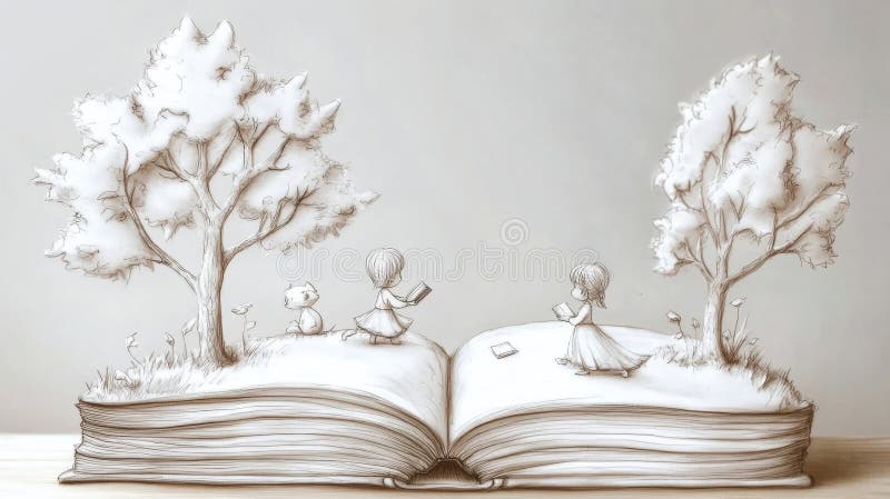 Edible Book Day Imaginative Journey of Children Reading Under Trees on ...