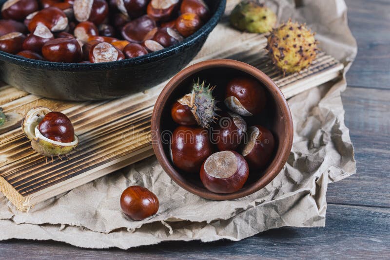 Edible Chestnut Kernels in a Ceramic Deep Plate on a Paper Backing ...