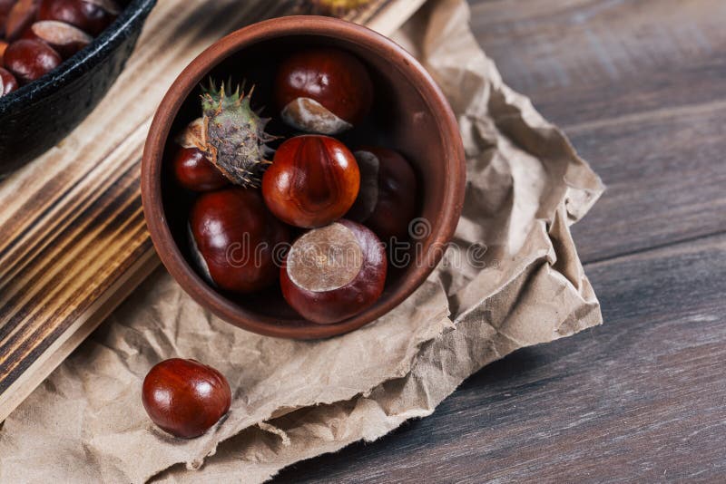 Edible Chestnut Kernels in a Ceramic Deep Plate on a Paper Backing ...