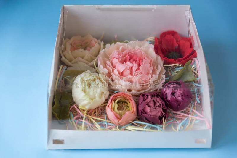 Edible Flowers Made from Chocolate. an Original Dessert in a Box Stock ...
