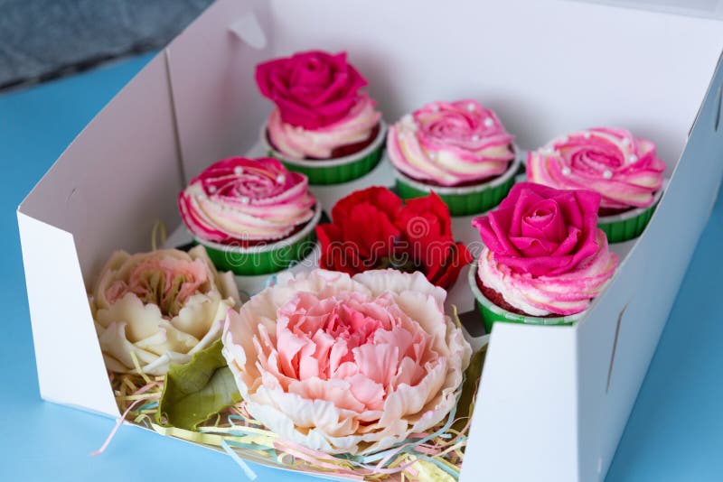 Edible Flowers Made from Chocolate. an Original Dessert in a Box Stock ...