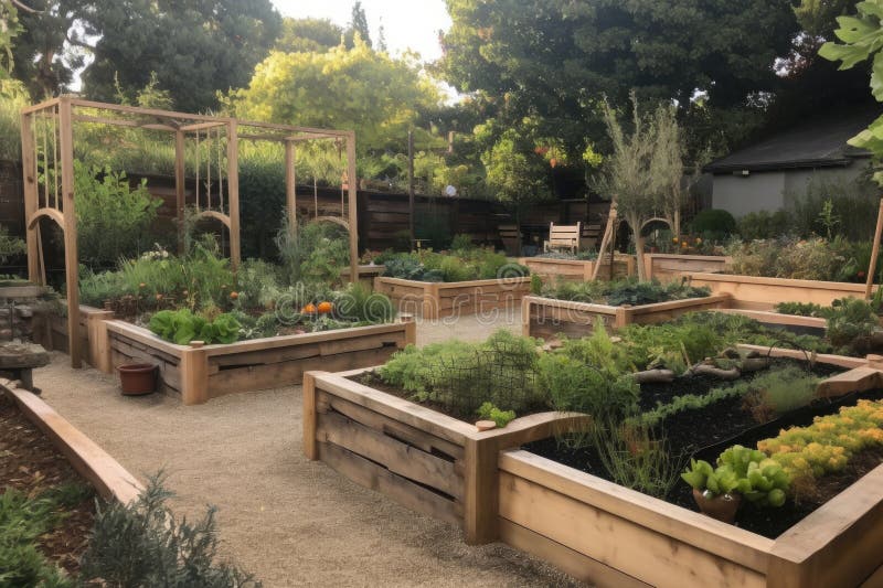 Edible Garden with Fruit Trees, Vegetable Beds and Herbs Stock Image ...