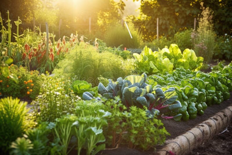 Edible Landscape with Fresh Herbs and Vegetables, Ready for Harvest ...