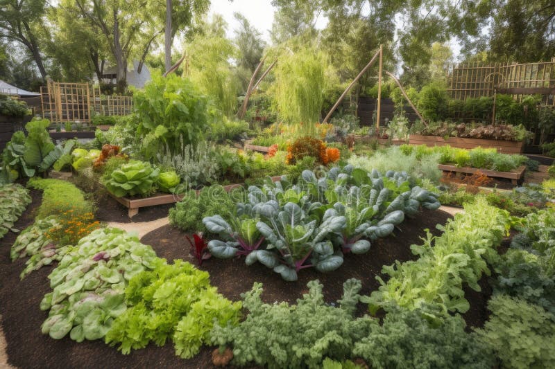 Edible Landscape with Trees, Herbs, and Vegetables Growing Together ...