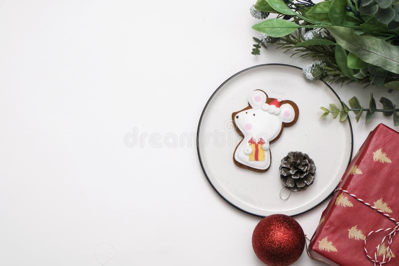 Edible Rat Mouse Cookie on a Table with Christmas Tree Decorations ...