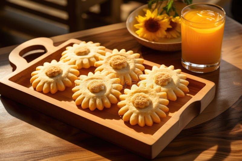 Edible Sun-shaped Pastries on a Wooden Tray Stock Photo - Image of ...
