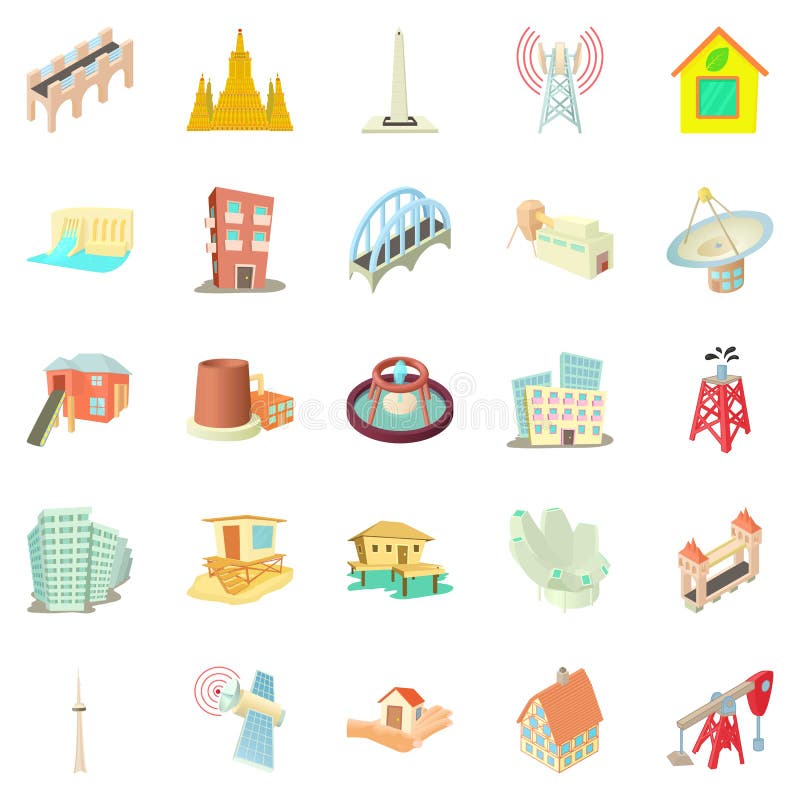Edifice Icons Set, Cartoon Style Stock Vector - Illustration of ...