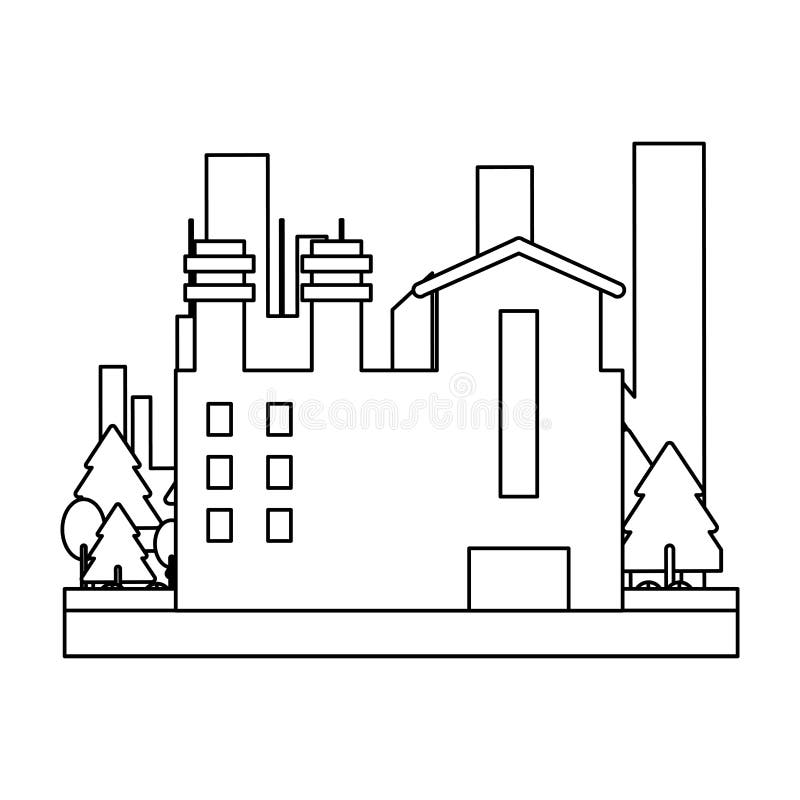 Edificio De La Industria De Factoy Blanco Y Negro Ilustración del Vector - Ilustración de ...