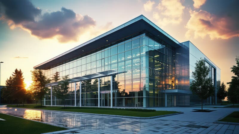 Edificio De Oficinas Con Uso De Energía Solar Stock de ilustración - Ilustración de moderno ...