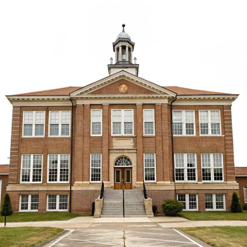 Edificio Escolar Aislado En El Fondo Blanco Stock de ilustración - Ilustración de académico ...