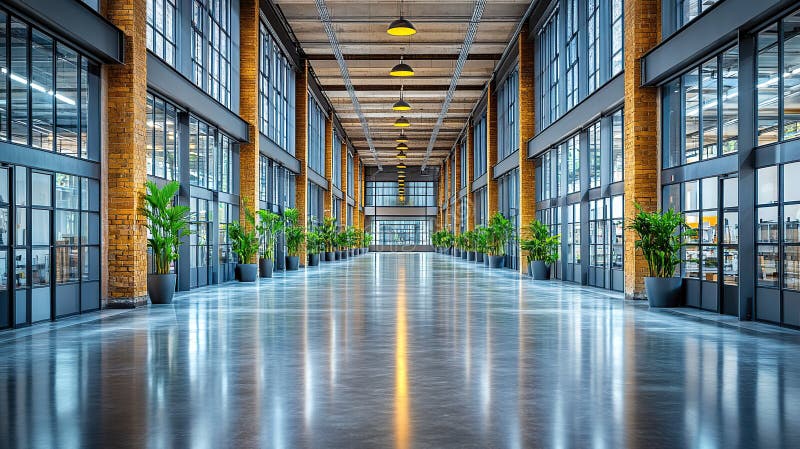 Edificio Industrial Moderno Pasillo Plantas Ciudad Trasfondo Espacio De Oficinas Foto de archivo ...