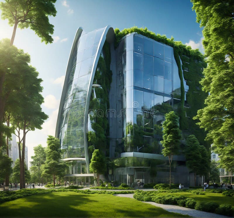 Edificio Moderno Con Fachada Verde En El Centro De La Ciudad Imagen de archivo - Imagen de ...