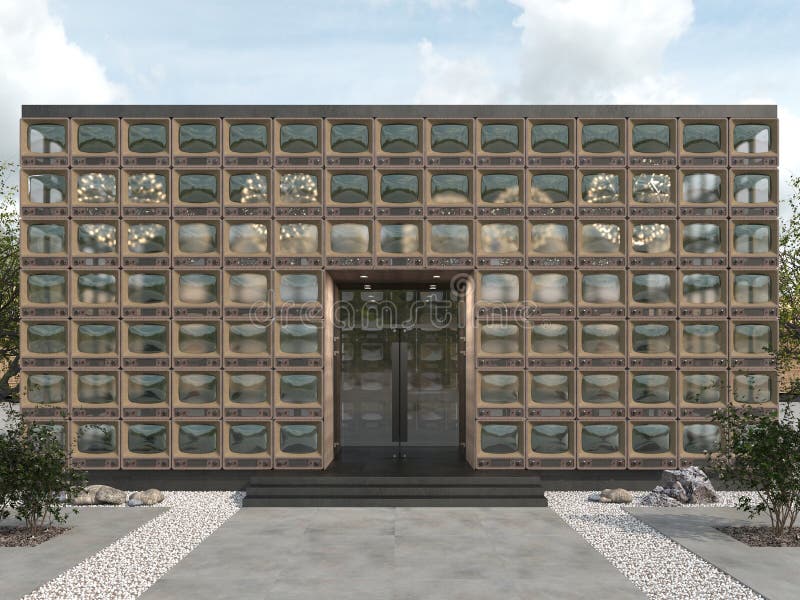 Edificio Moderno De Forma Rectangular Con Techo Plano. Fachada Con Puertas De Entrada De Cristal ...