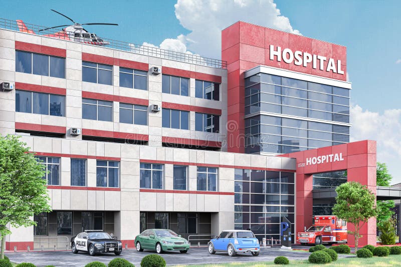 Edificio Moderno De Hospital Público 3d Stock de ilustración ...