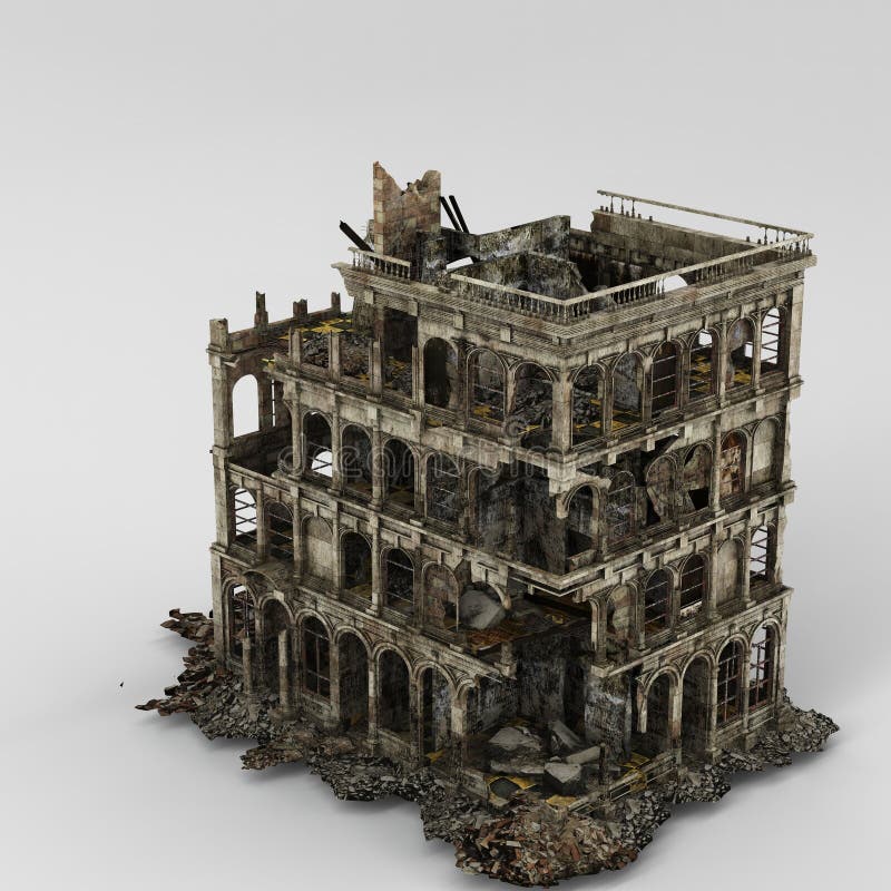 Edificio Parcialmente Deteriorado Sobre Fondo Blanco 3d Representado ...