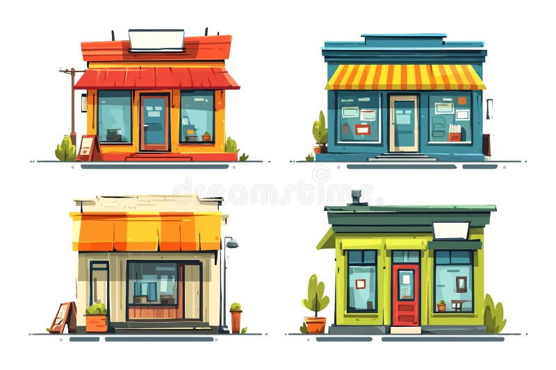 Conjunto De Edificios Comerciales Aislados Ilustración del Vector - Ilustración de minorista ...