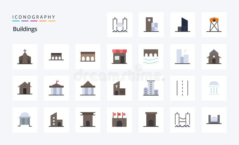 25 Edificios Paquete De Iconos De Color Plano Ilustración del Vector - Ilustración de familia ...