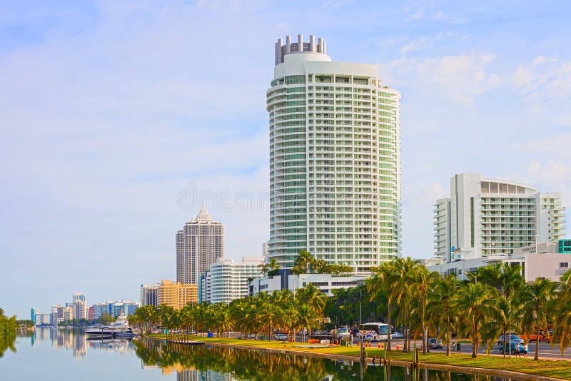 Edificios Y Palmeras De Miami Beach La Florida Foto de archivo - Imagen ...