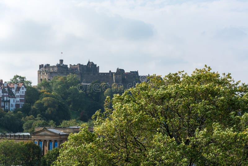 Edinburgh Castle Behind a Tree Seen from Scott Monument Stock Image ...