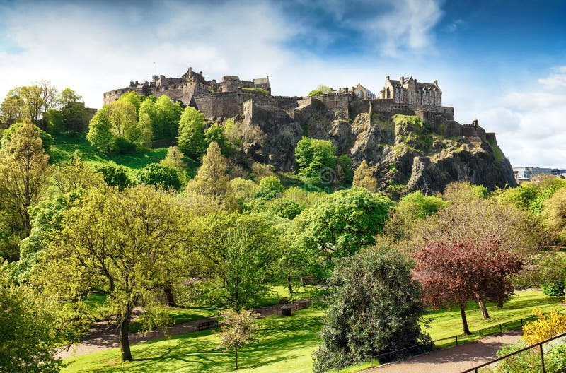 Edinburgh Castle with Green Garden, Scotland Stock Image - Image of ...