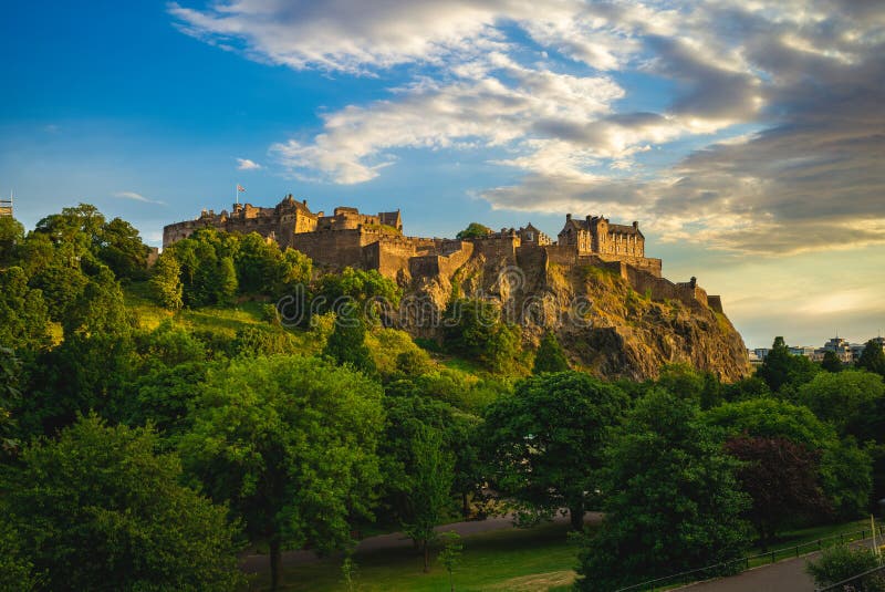 Edinburgh Castle and Princes Park at Edinburgh, Scotland, Uk Stock ...