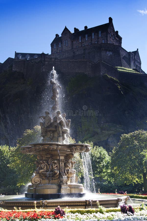 Edinburgh Castle and Ross Fountain Stock Photo - Image of historic ...