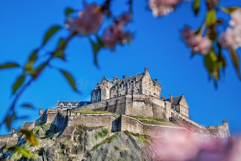 Edinburgh Castle with Spring Tree in Scotland Stock Image - Image of ...