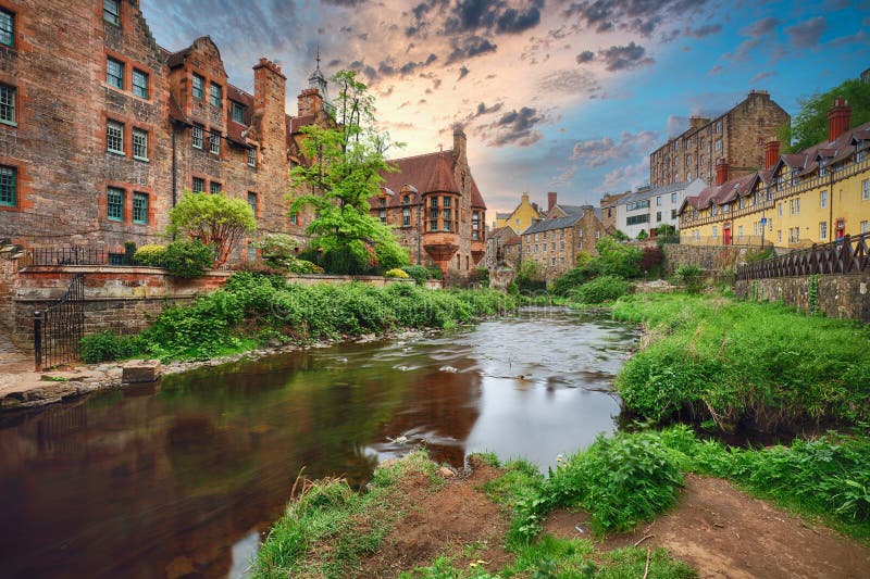 Edinburgh - Dean Village at Dramatic Sunrise, Scotland Stock Image ...