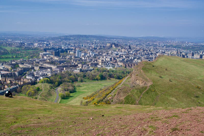 Edinburgh with the Holyrood Park Stock Image - Image of mountain ...