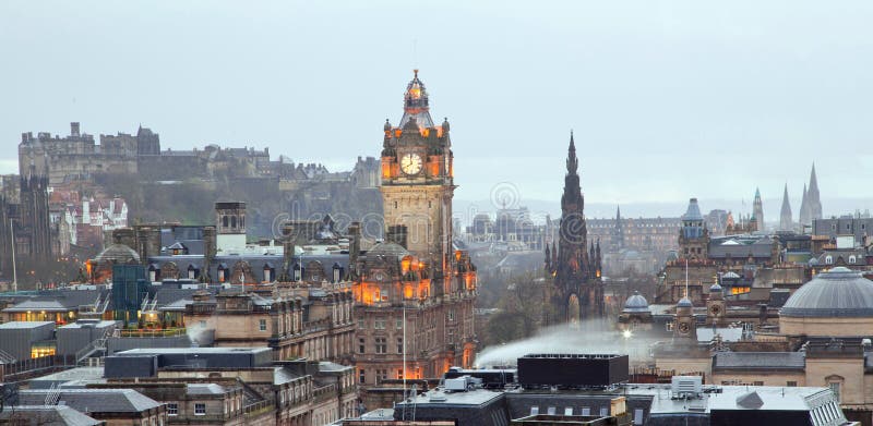 View of Edinburgh City Center Stock Image - Image of overcast, scotland ...