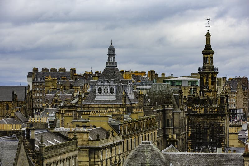 Edinburgh Rooftops Under Cloudy Grey Sky Stock Photo - Image of ...