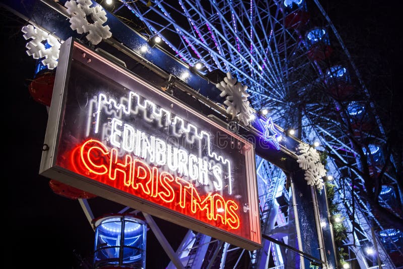 Edinburgh Christmas market stock image. Image of carousel - 134672923