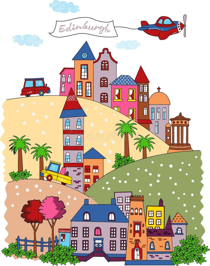 Edinburgh Scotland Cartoon Design Stock Vector - Illustration of life ...