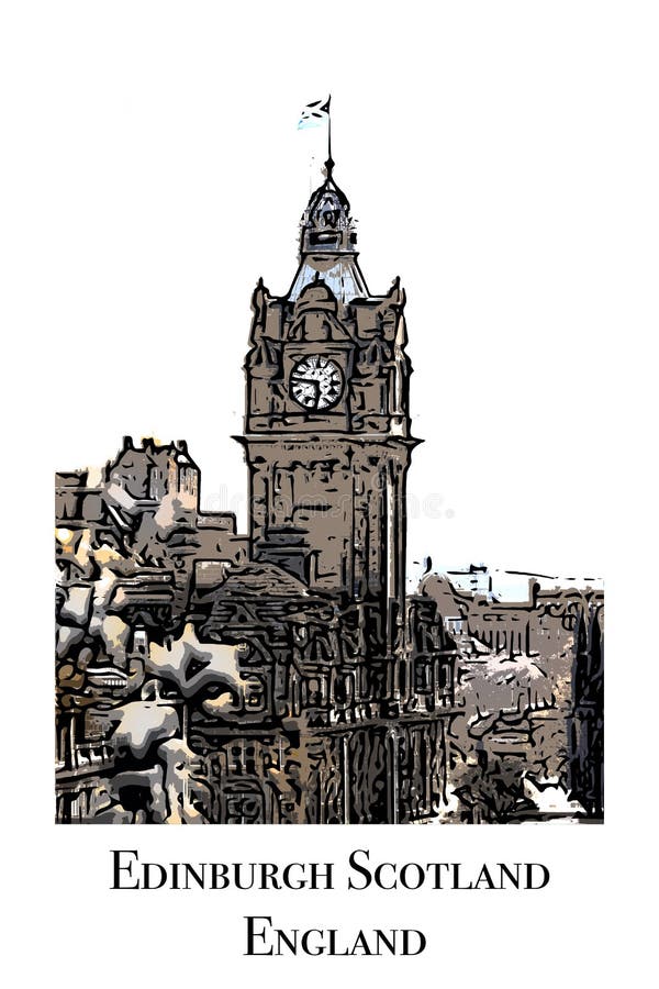 Edinburgh Scotland England. Travel Illustration Stock Photo - Image of ...