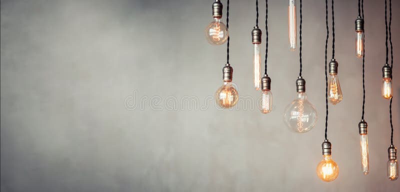 Edison Lamp is Included in Loft Room, Against Background of Concrete ...