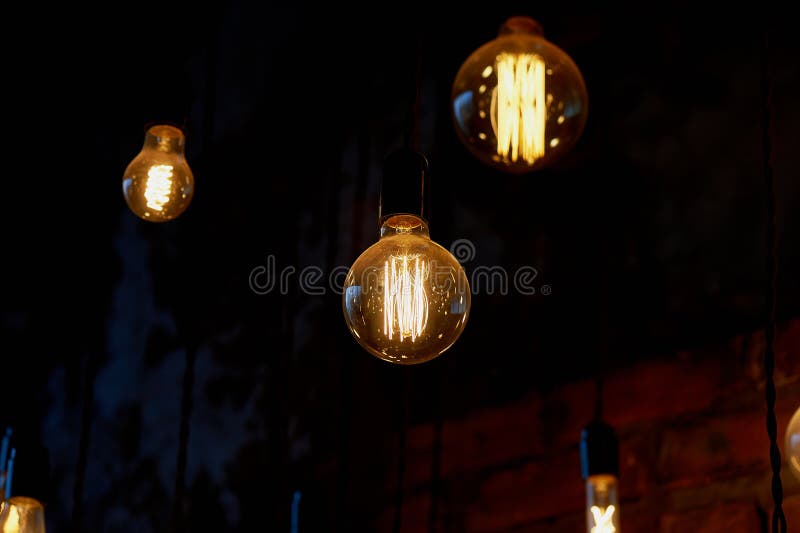 Edison Light Bulb Hanging on a Long Wire. Cozy Warm Yellow Light.Retro ...