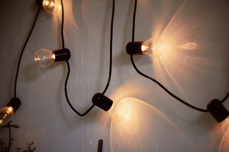 Edison Light Bulb Hanging on a Long Wire. Cozy Warm Yellow Light.Retro ...